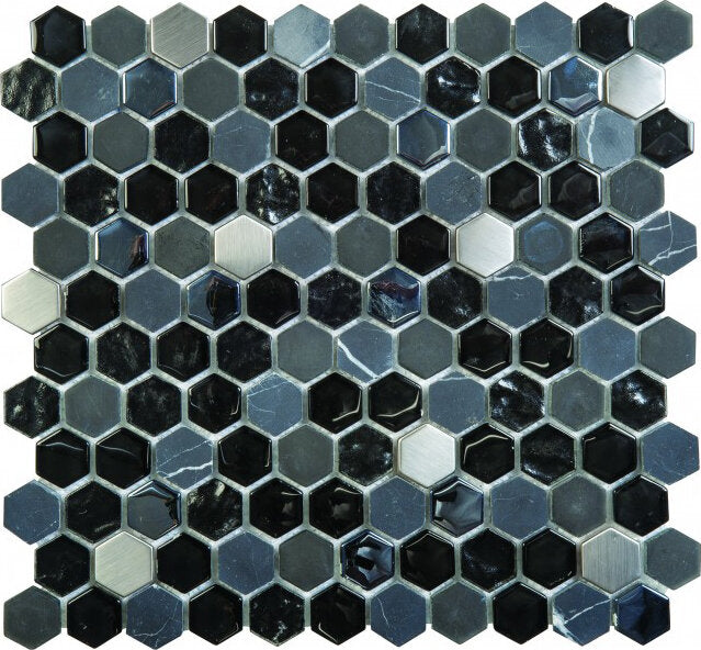 Bati Orient Tile Glass Tile Hexagon Mosaic – 12" x 12" / Black ...