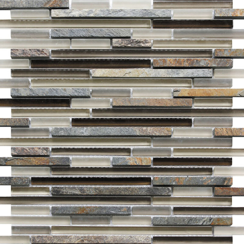 MIR Cascades Sedona Glass & Stone Mosaic Tile - 11.8" x 11.8" - Gray ...